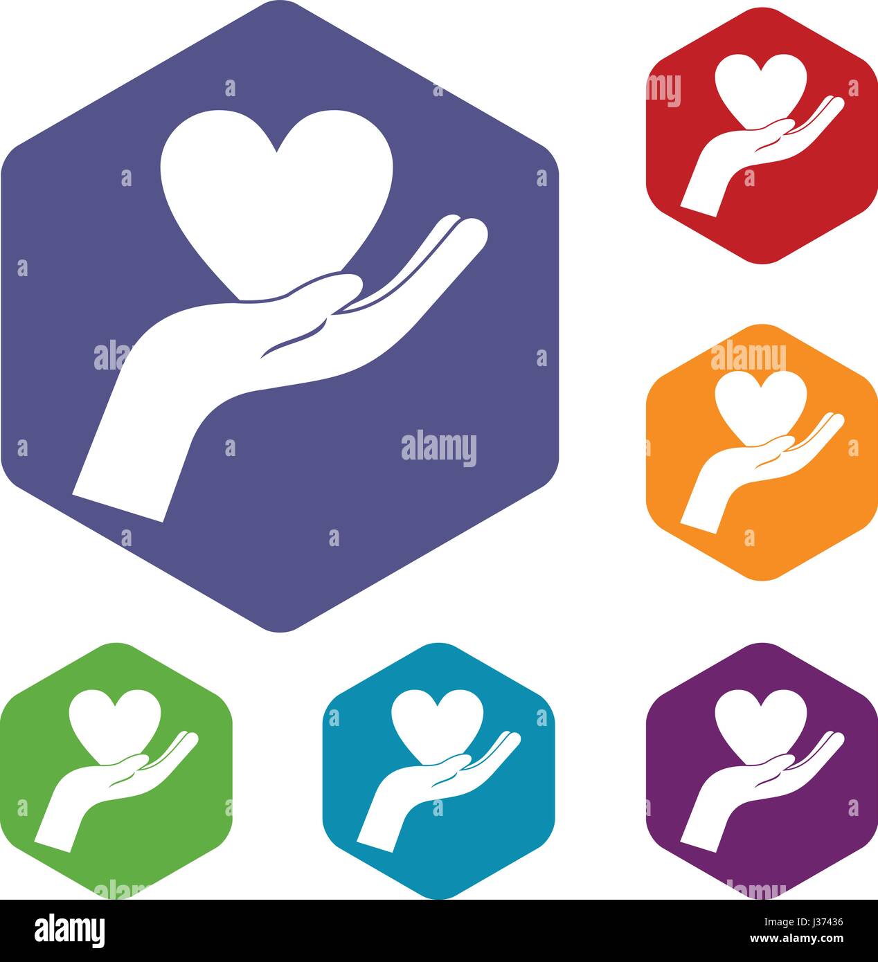 Hand holding heart icons set hexagon Stock Vector Image & Art - Alamy