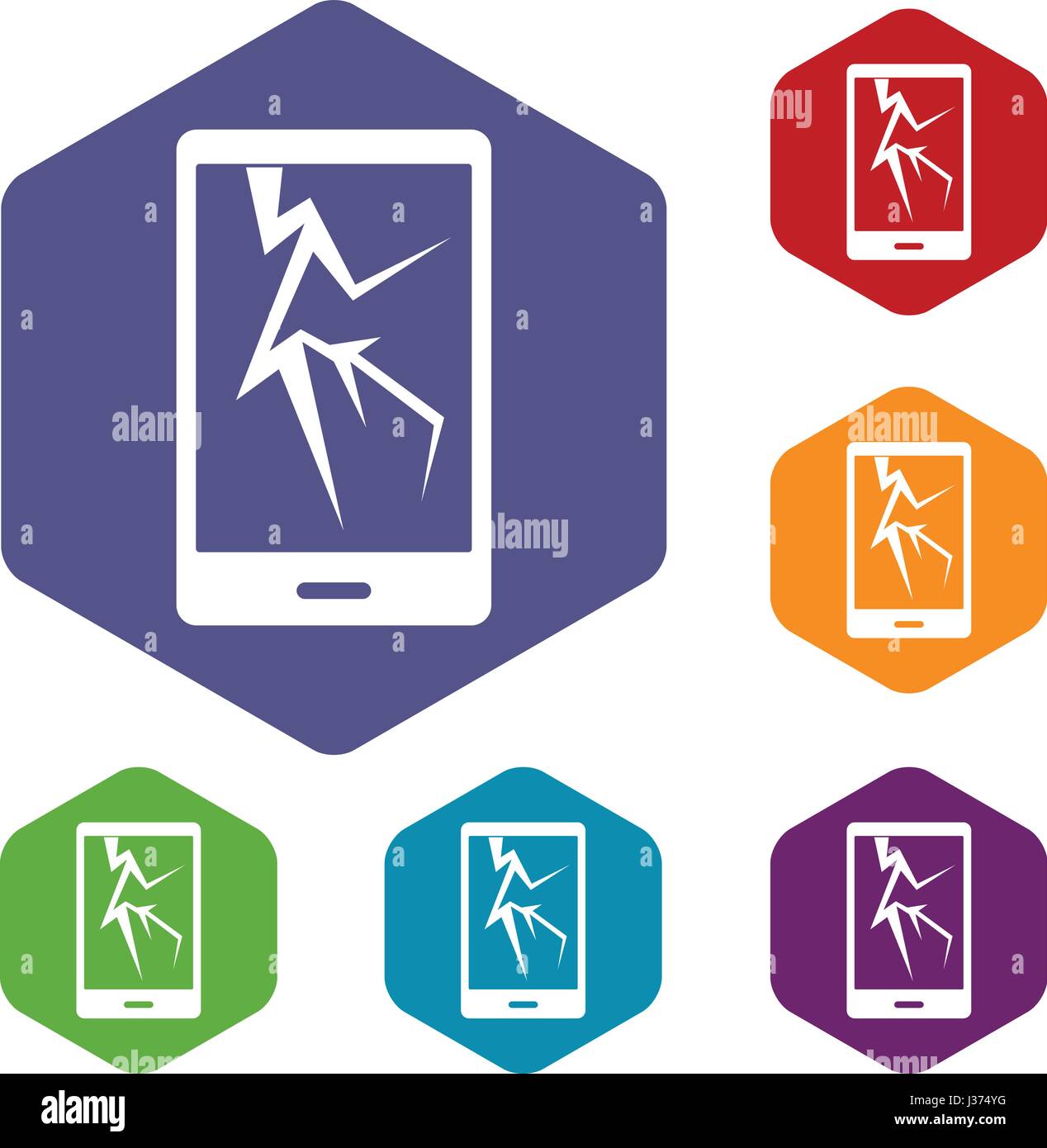 Cracked phone icons set hexagon Stock Vector Image & Art - Alamy
