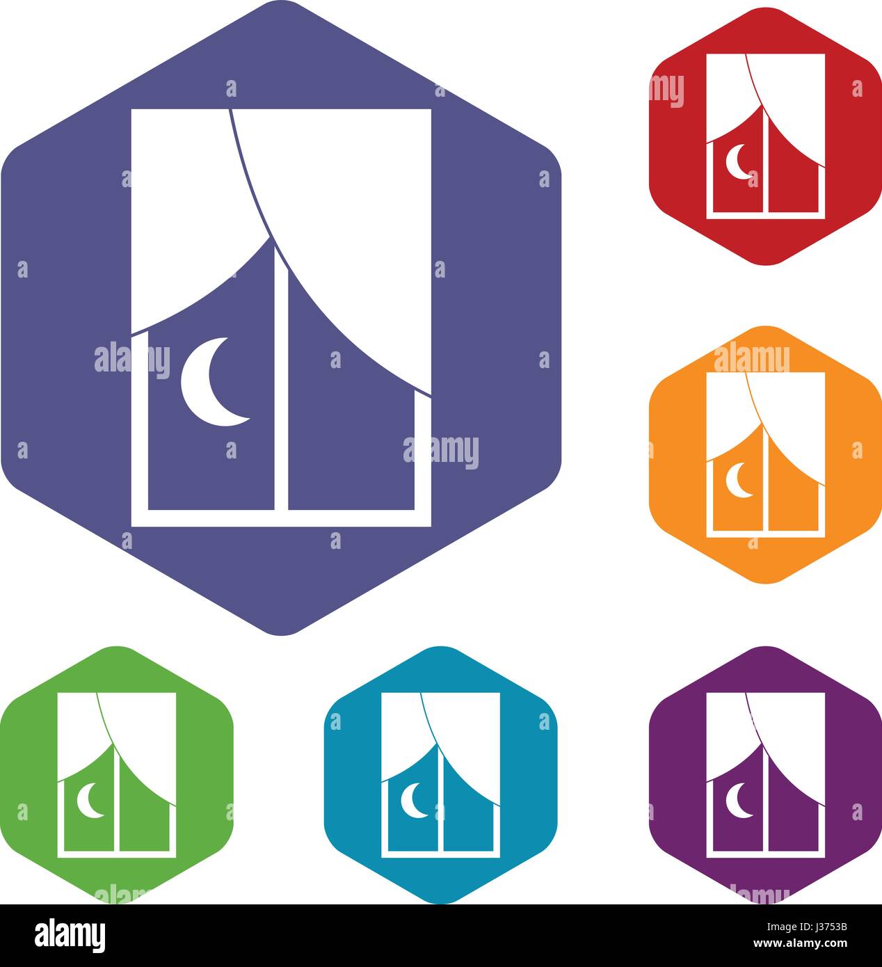 Nightly window icons set hexagon Stock Vector Image & Art - Alamy