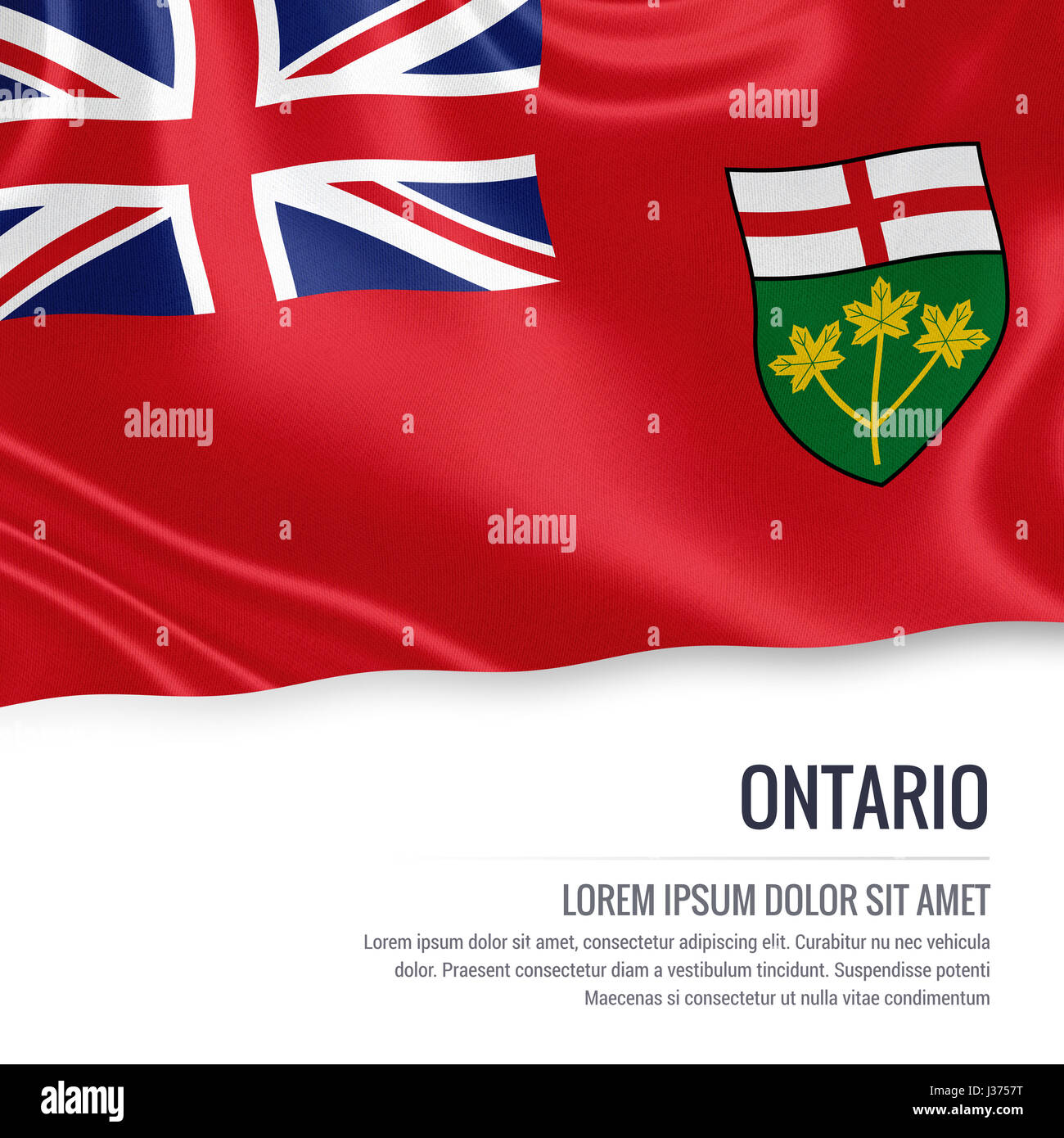 Canadian state Ontario flag waving on an isolated white background ...