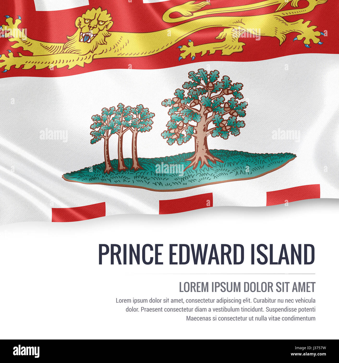 Canadian state Prince Edward Island flag waving on an isolated white ...