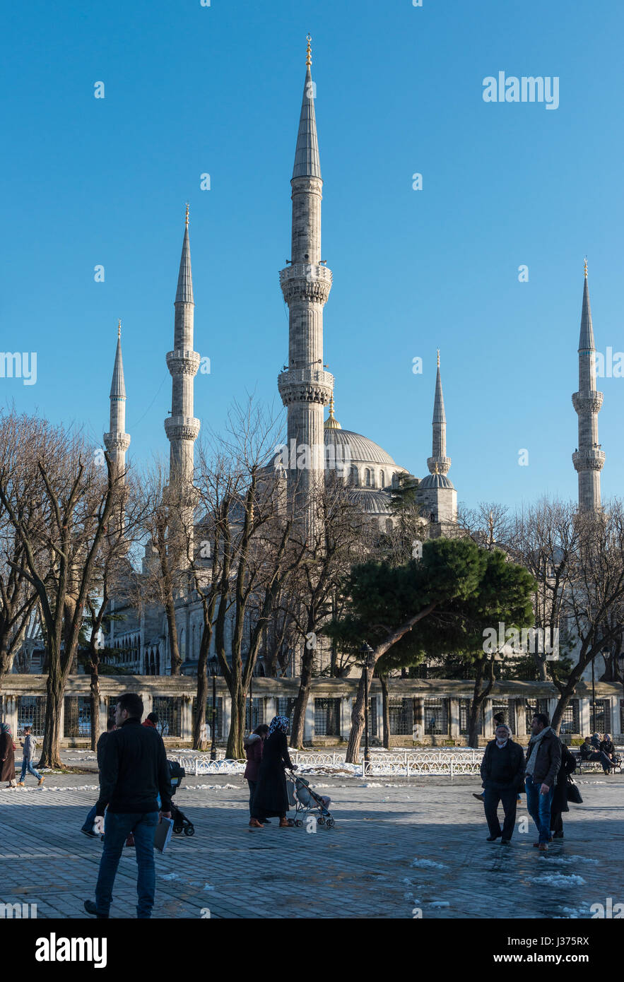 Early morning in the Hippodrome with the Sultan Ahmet or Blue Mosque in ...