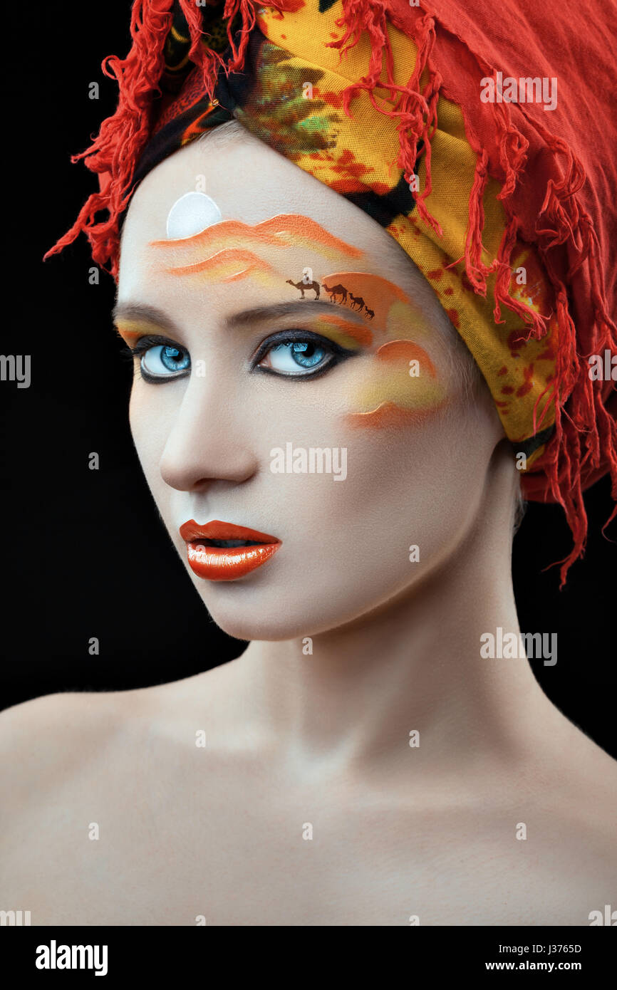 Close-up face of a girl with a pattern eastern theme Stock Photo - Alamy
