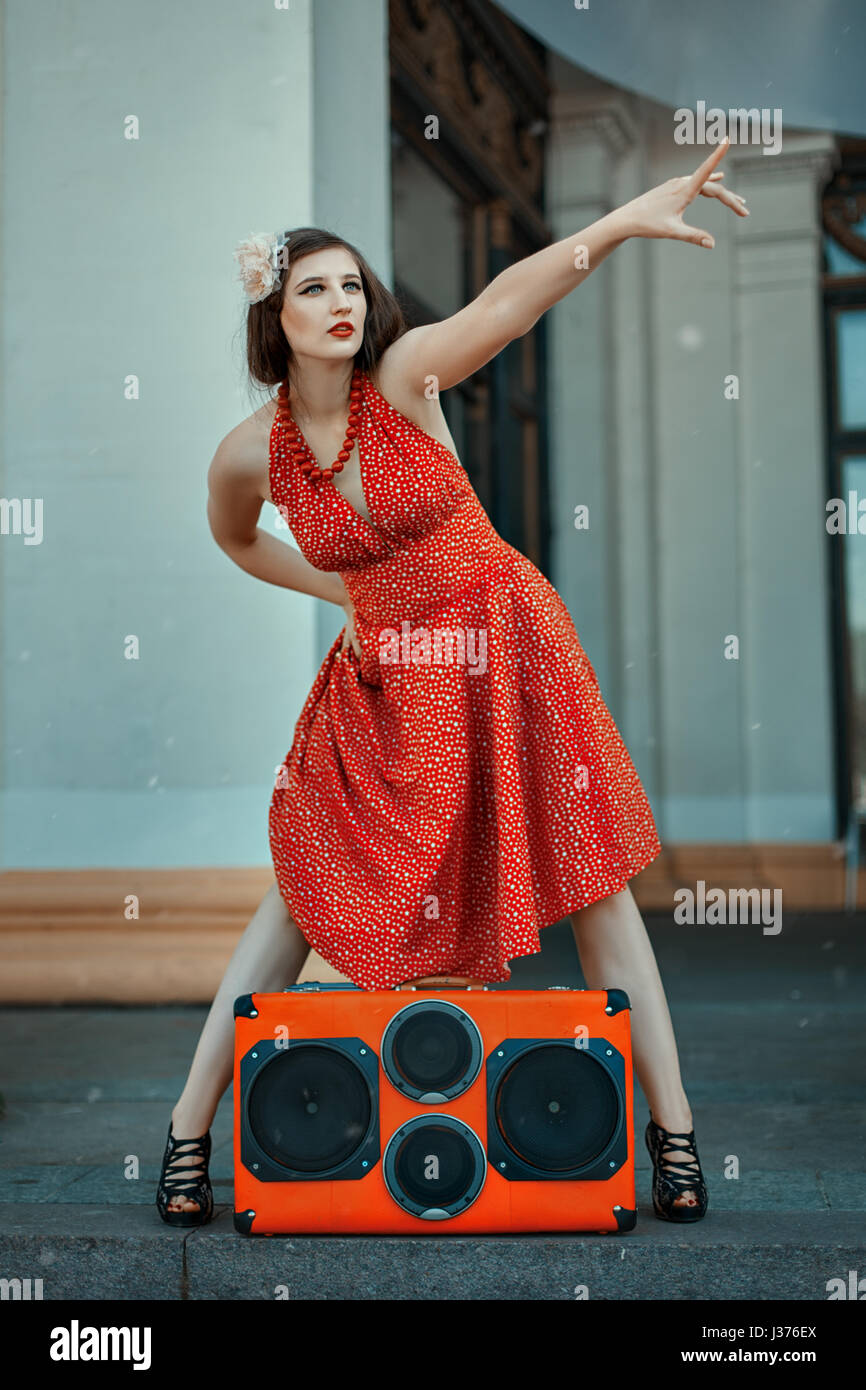 Brunette cute young woman dancing hi-res stock photography and images ...