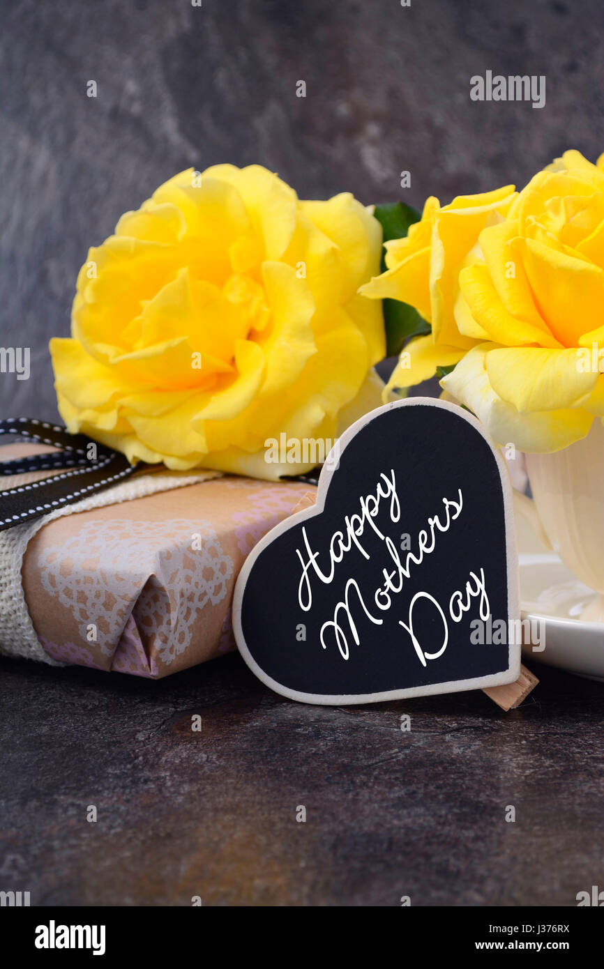 HAppy Mothers Day gift of yellow roses in vintage style china tea cup ...