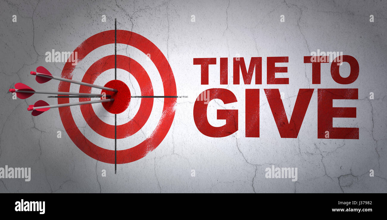 Timeline concept: target and Time To Give on wall background Stock ...
