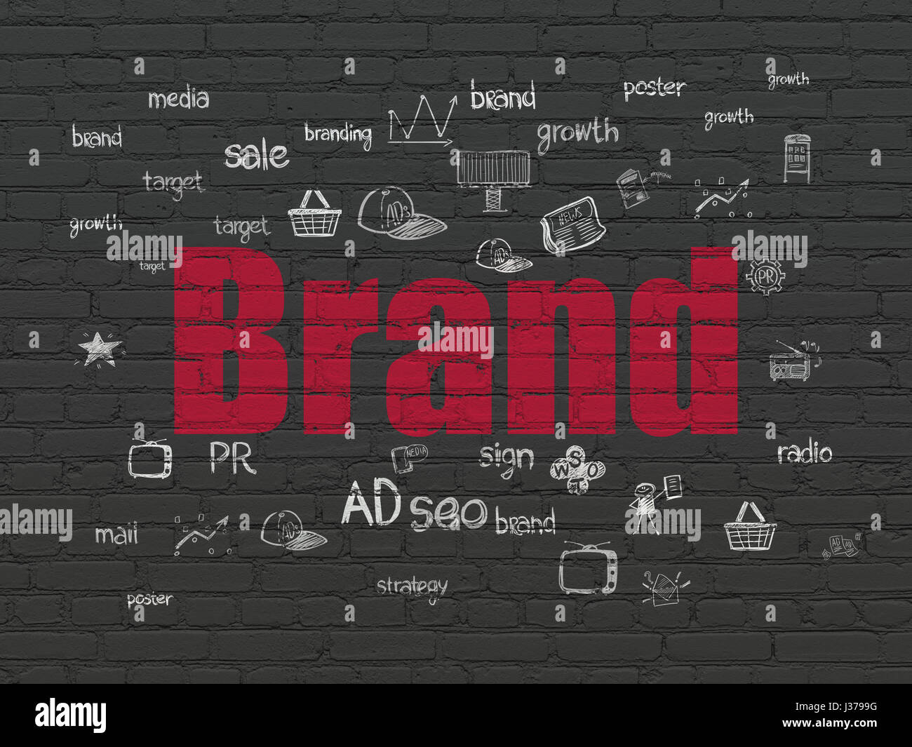 Marketing concept: Brand on wall background Stock Photo - Alamy