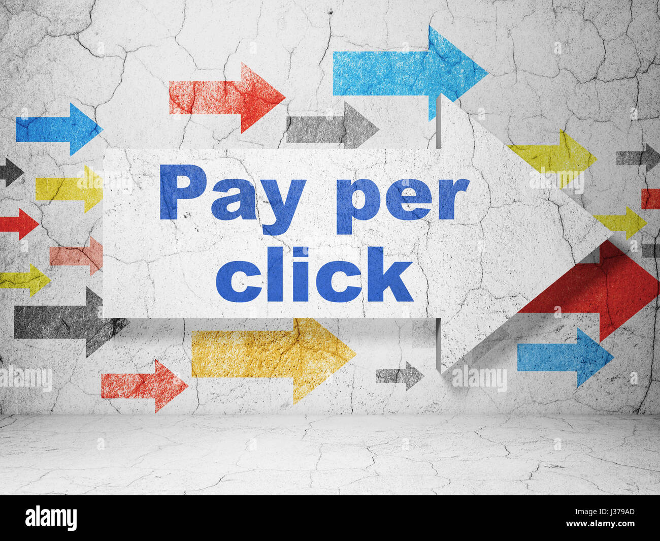 Advertising concept: arrow with Pay Per Click on grunge wall background ...