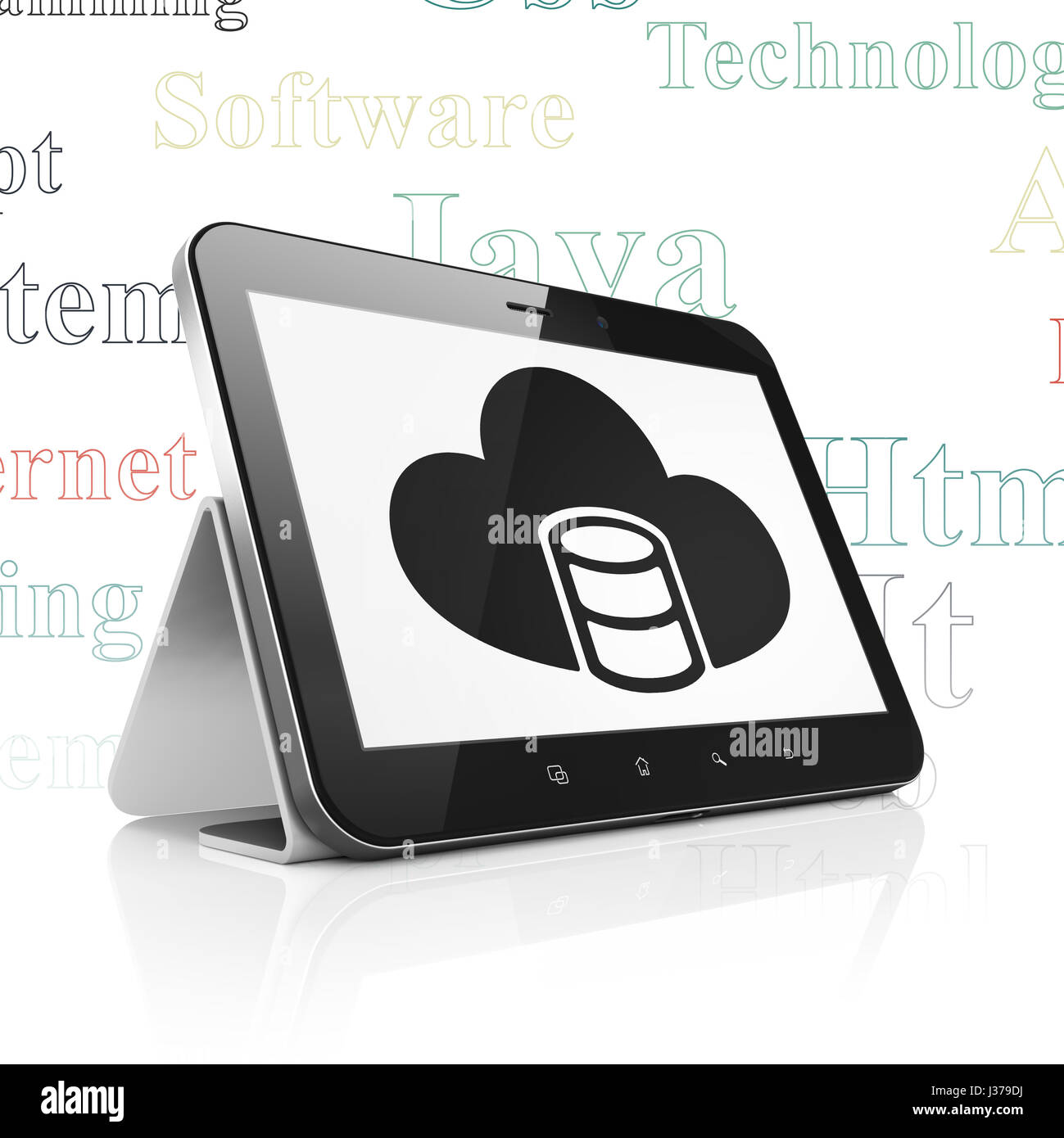 Software concept: Tablet Computer with Database With Cloud on display ...