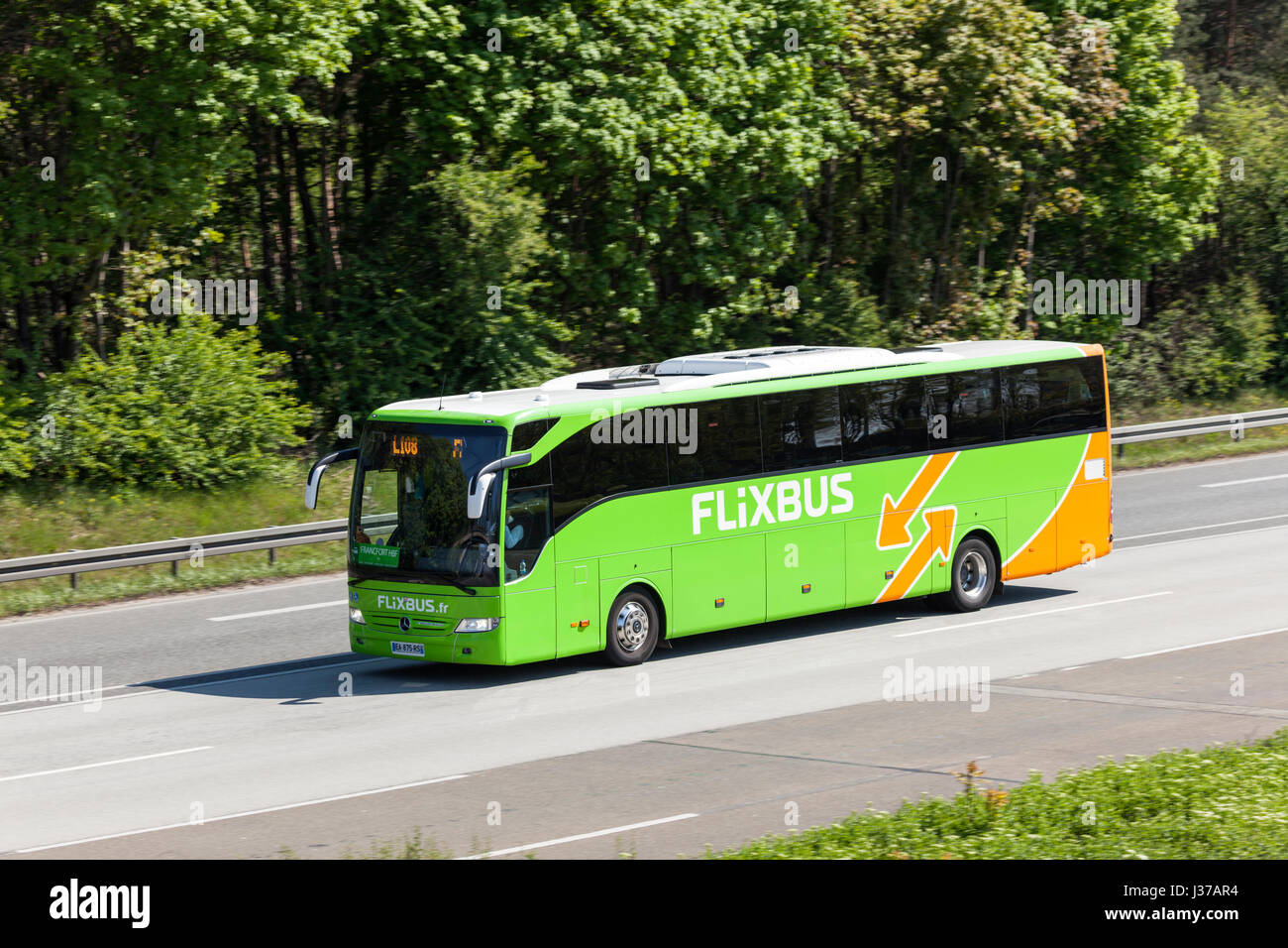 Fraknfurt, Germany - March 30, 2017: Flixbus coach on the autobahn ...