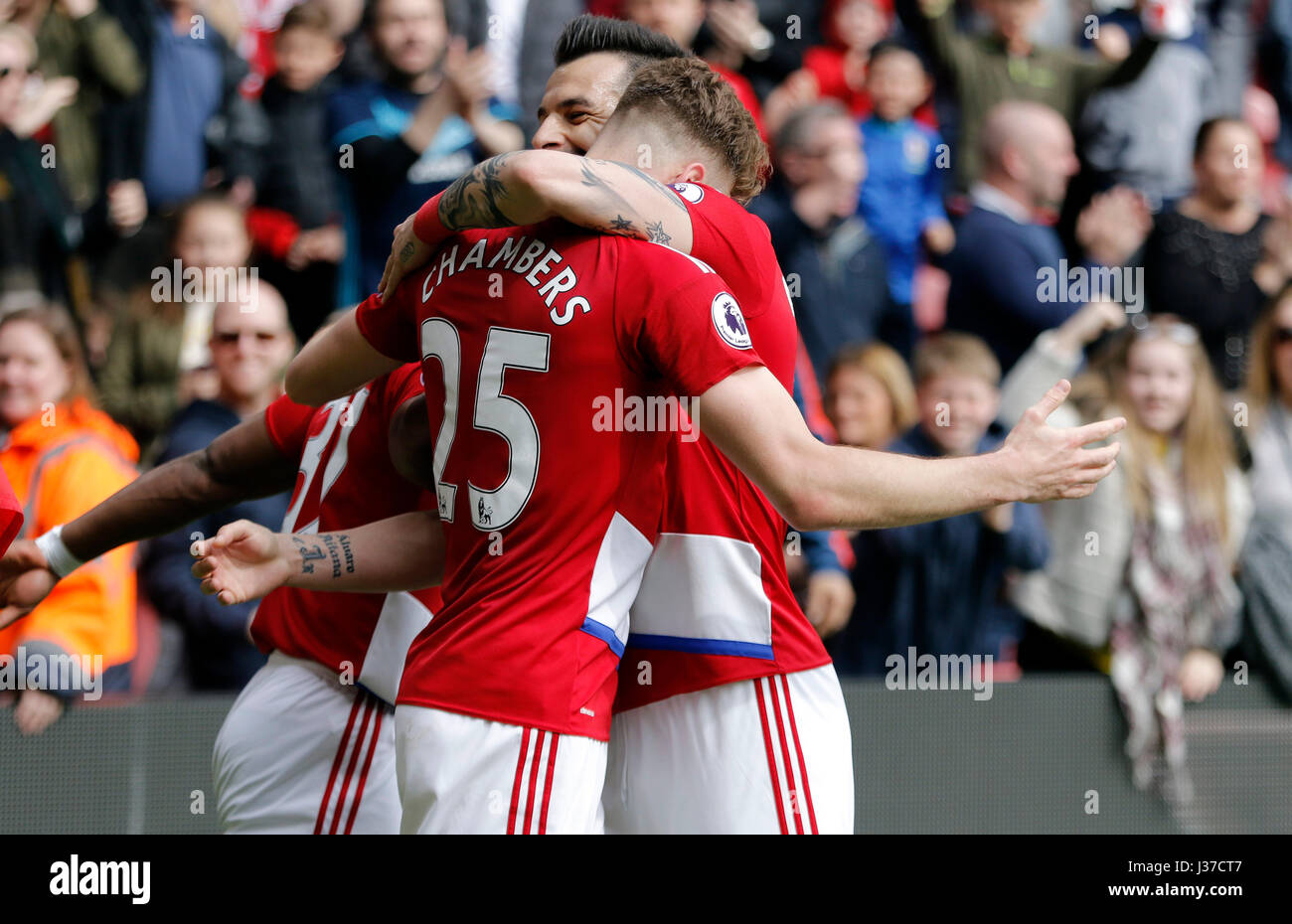 CALUM CHAMBERS CELEBRATES GOAL MIDDLESBROUGH FC V MANCHESTER RIVERSIDE ...