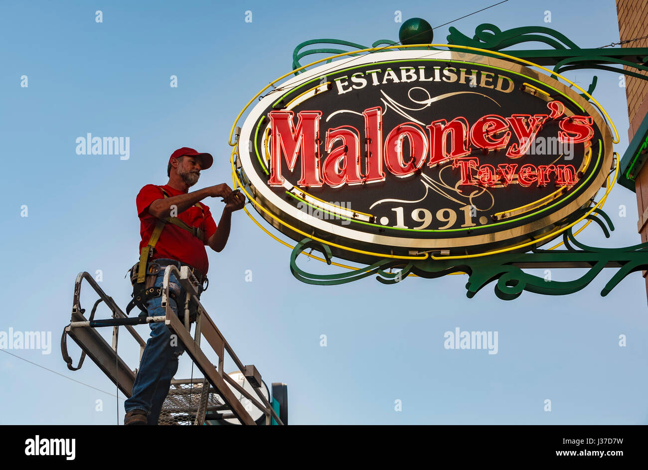 Neon sign repairman, Route 66, Central Avenue, Downtown Albuquerque ...