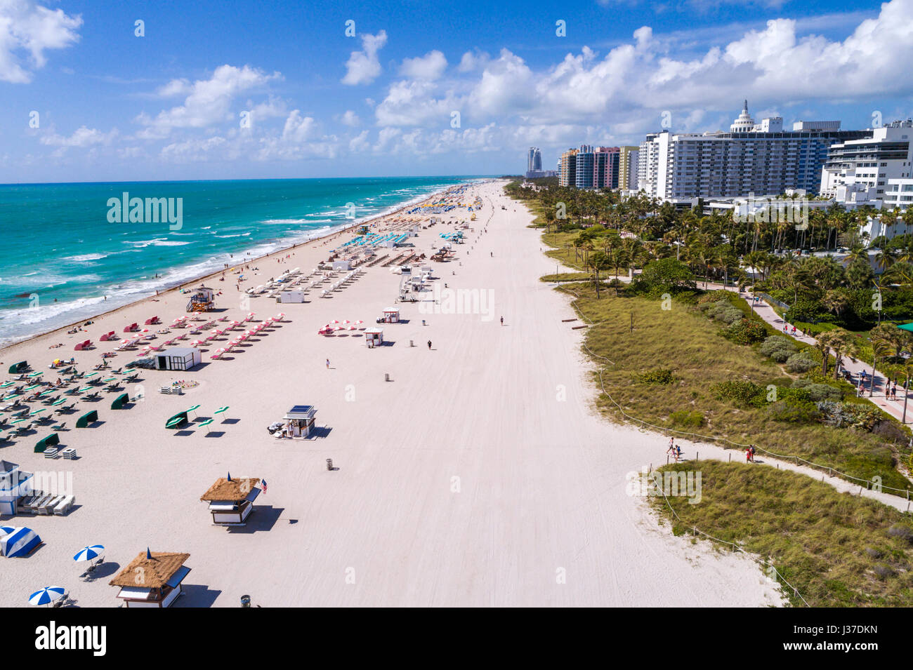 Miami Beach Florida,sand,Atlantic Ocean water,surf,aerial overhead bird ...