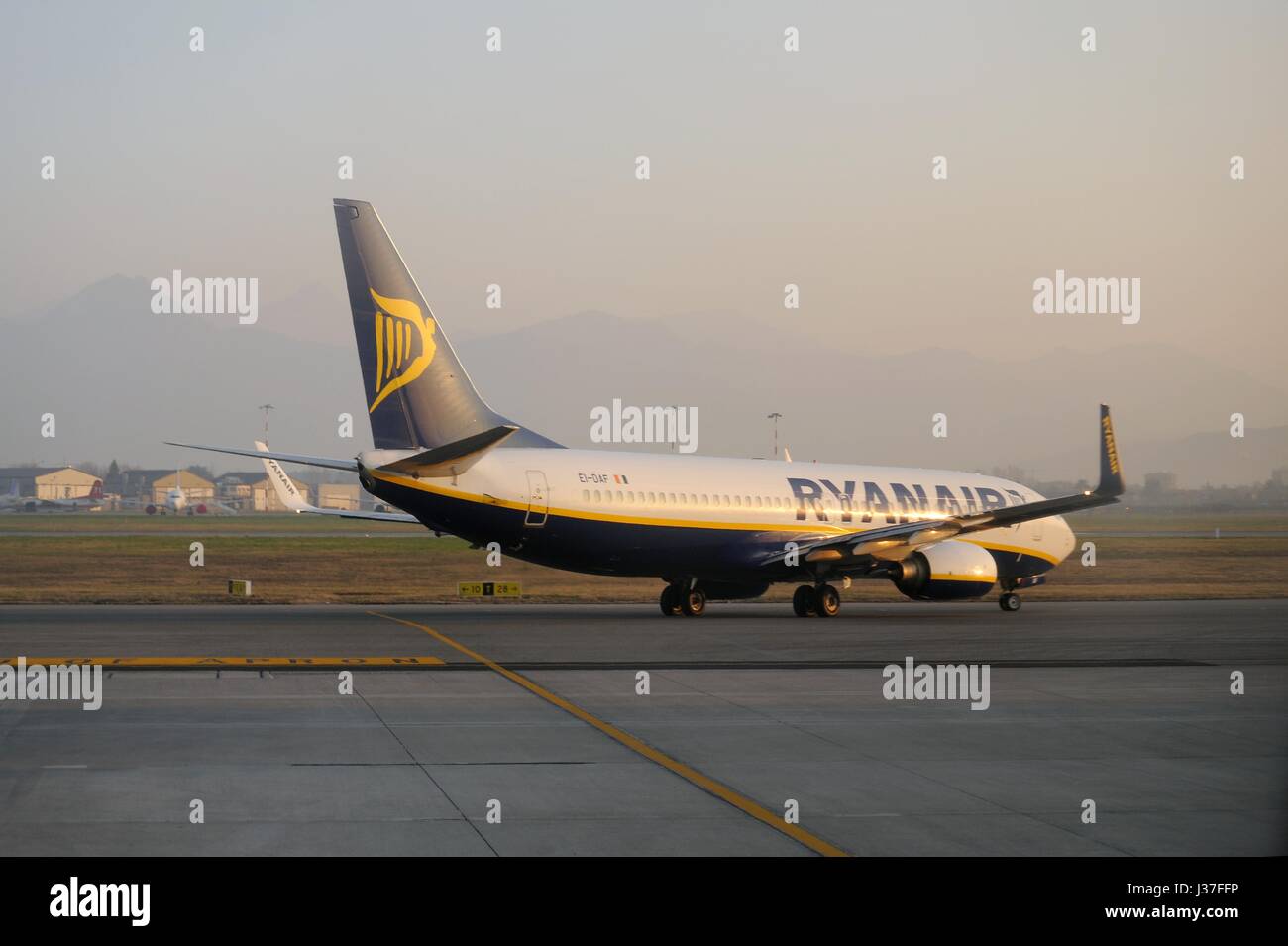 Boeing 737 aircraft of Ryanair Airline on Bergamo Orio Al Serio airport ...