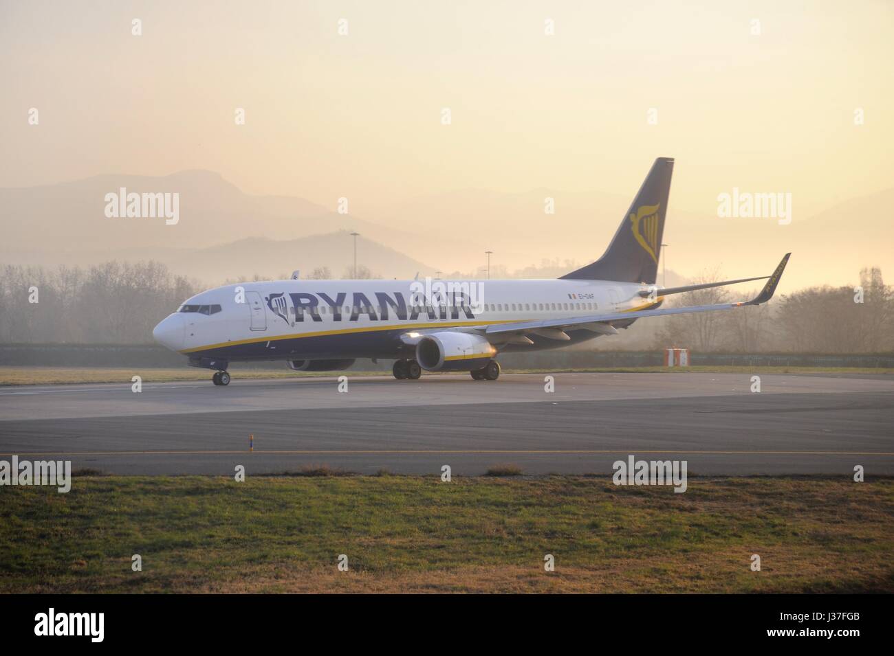 Boeing 737 aircraft of Ryanair Airline on Bergamo Orio Al Serio airport ...