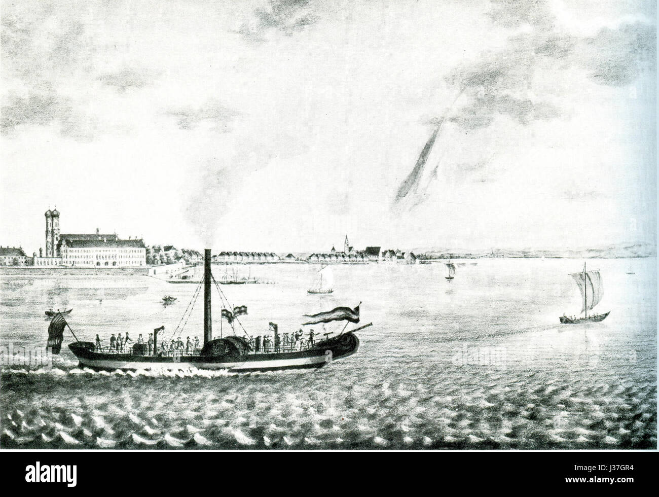 A depiction of the Dampfschiff Wilhelm Friedrichshafen, a steamship ...