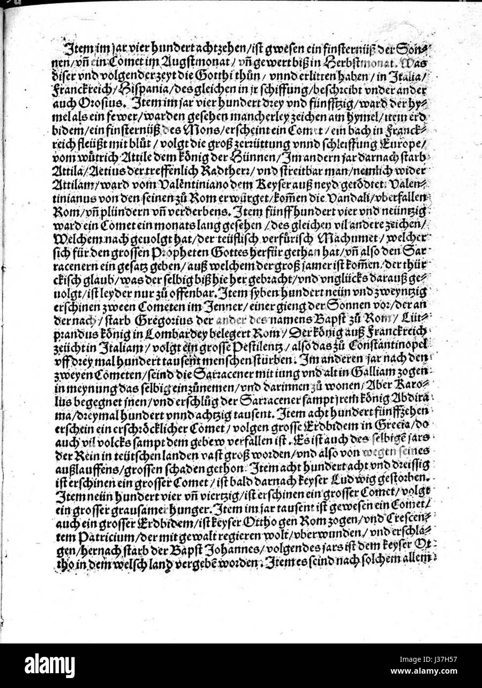 'De Was ein Comet sey' is a historical document or text, likely focused ...