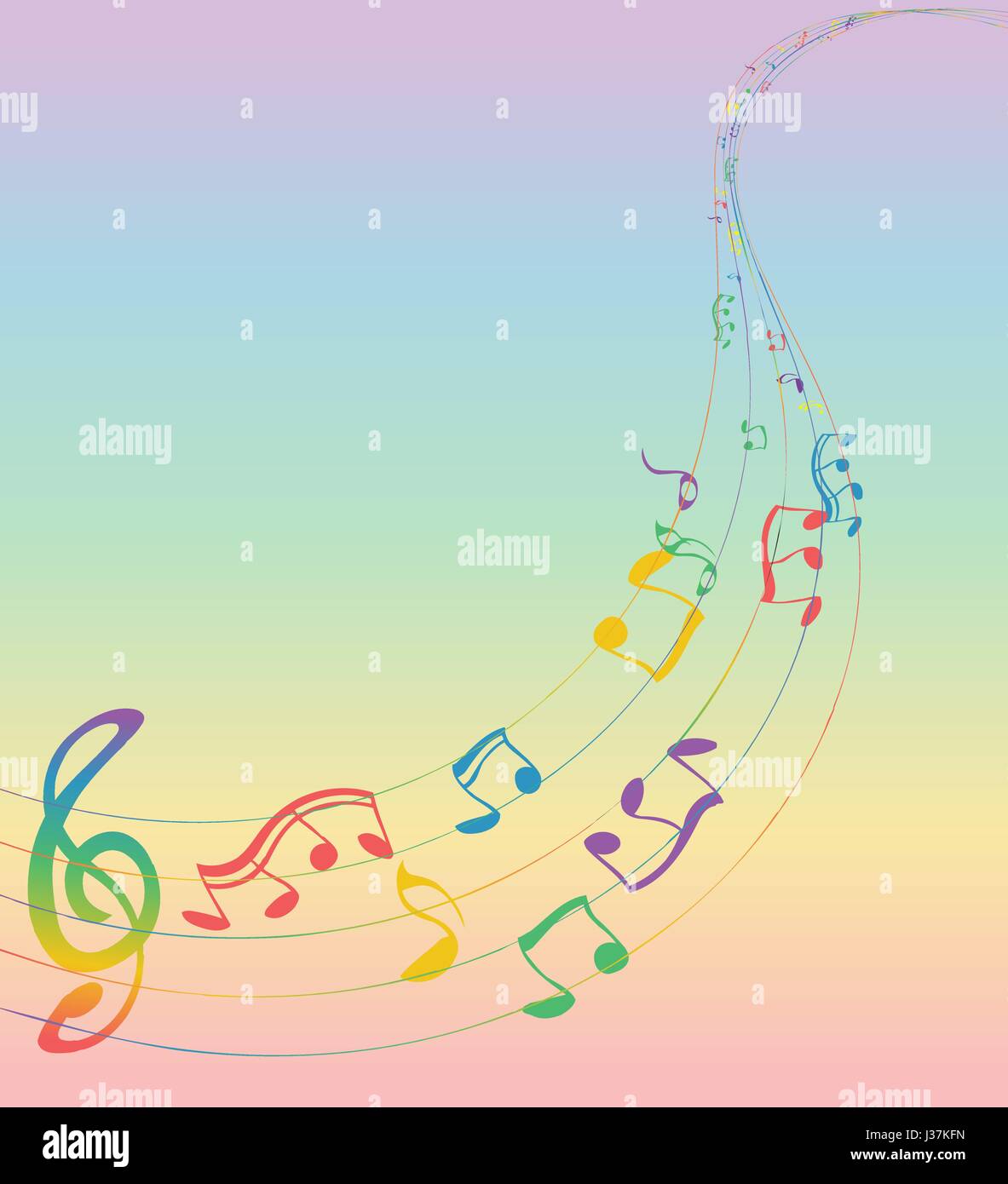 Set of musical notes on a five-line clock. Colors of rainbow. Tr Stock ...