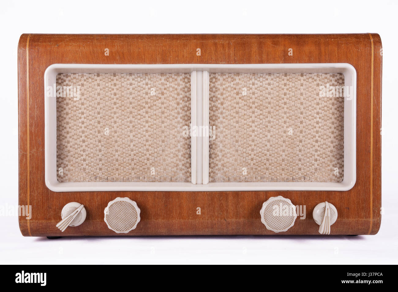 Old retro table tube radio isolated on white background Stock Photo - Alamy