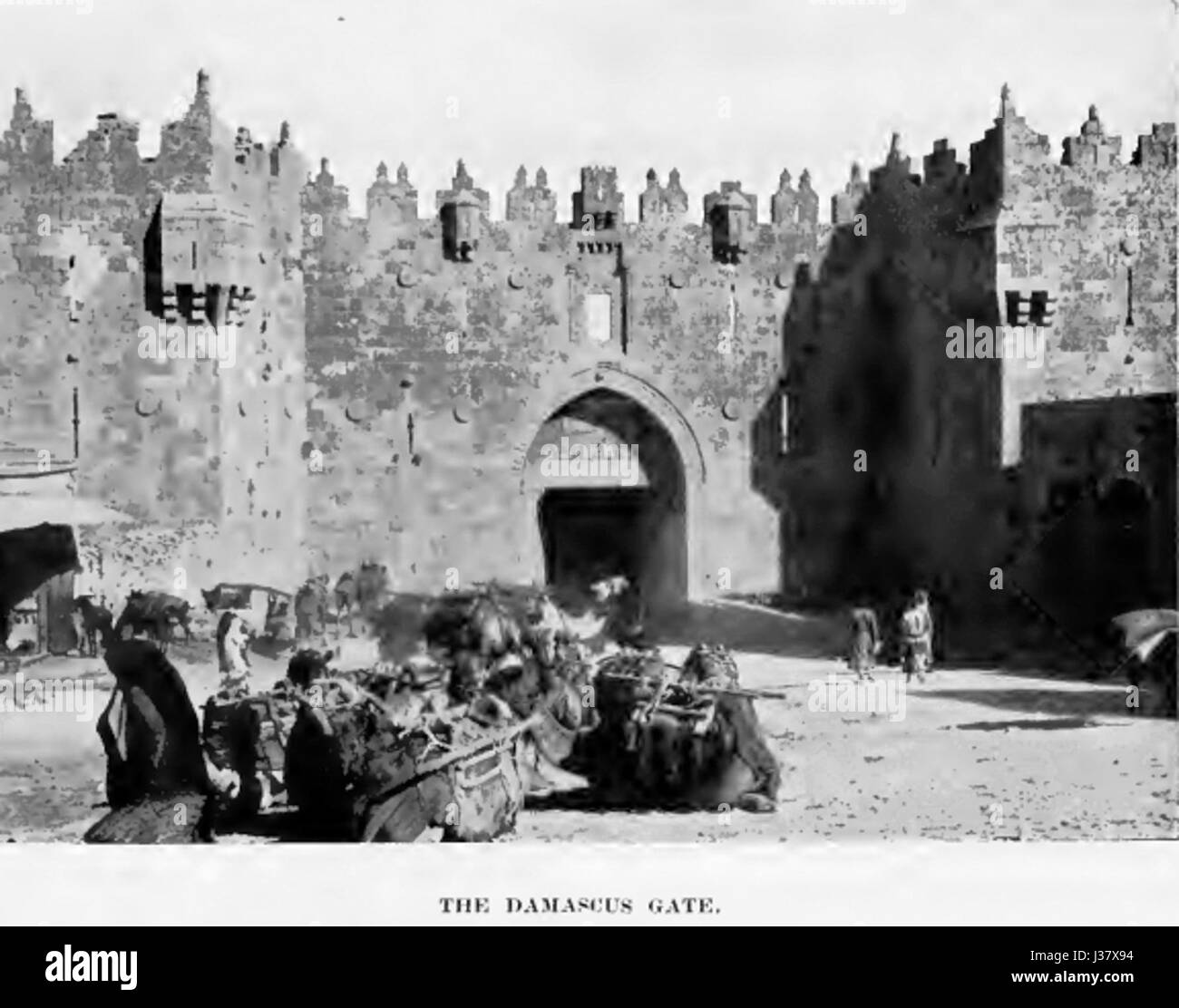 This photograph captures the Damascus Gate in Jerusalem in 1913, a ...