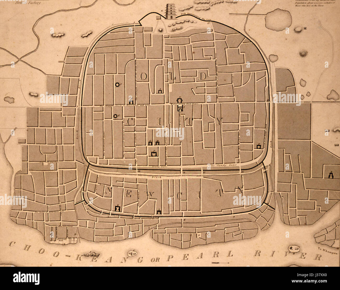 A historical view or map of the city of Canton in 1840, providing a ...