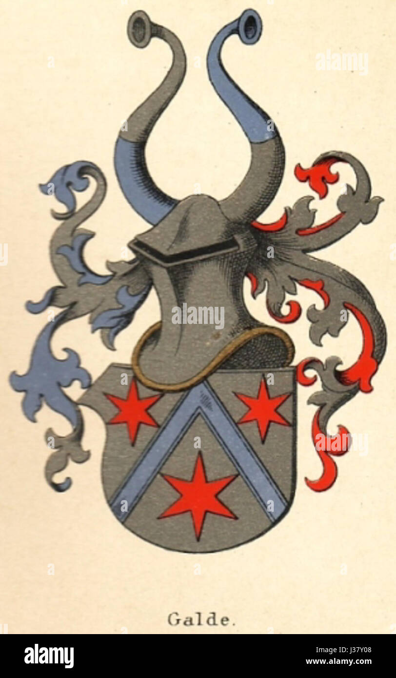 This image depicts the coat of arms of the Galde family, an emblem ...