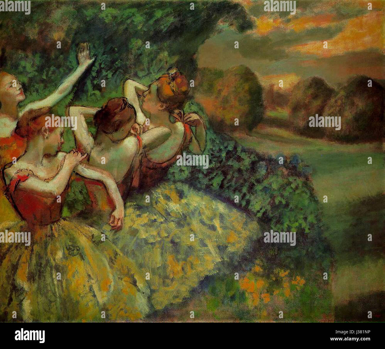 Edgar Degas's painting 'Four Dancers,' created in 1899, is an iconic depiction of ballet dancers ...