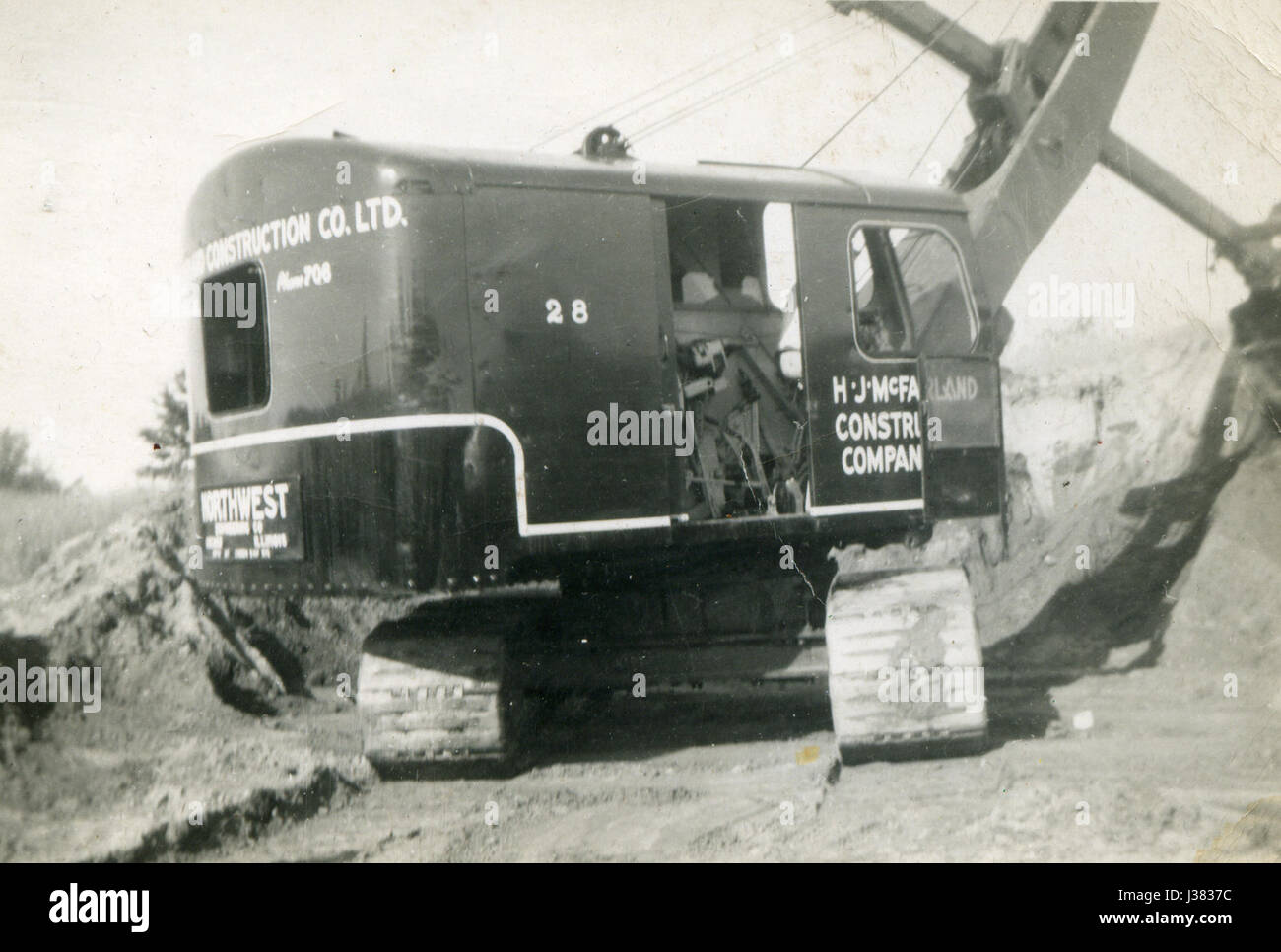 This image from the 1940s depicts construction work in Ontario, showing ...