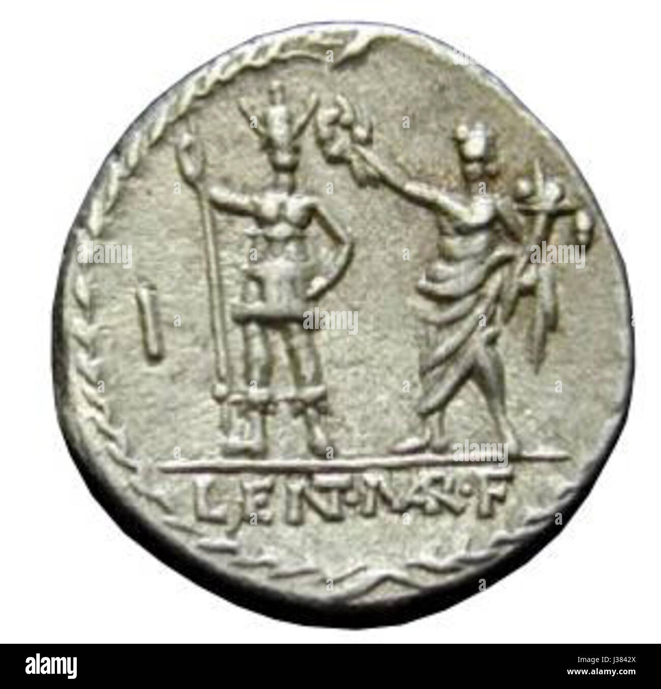 The Denarius coin from the Roman Republic features the reverse side of ...