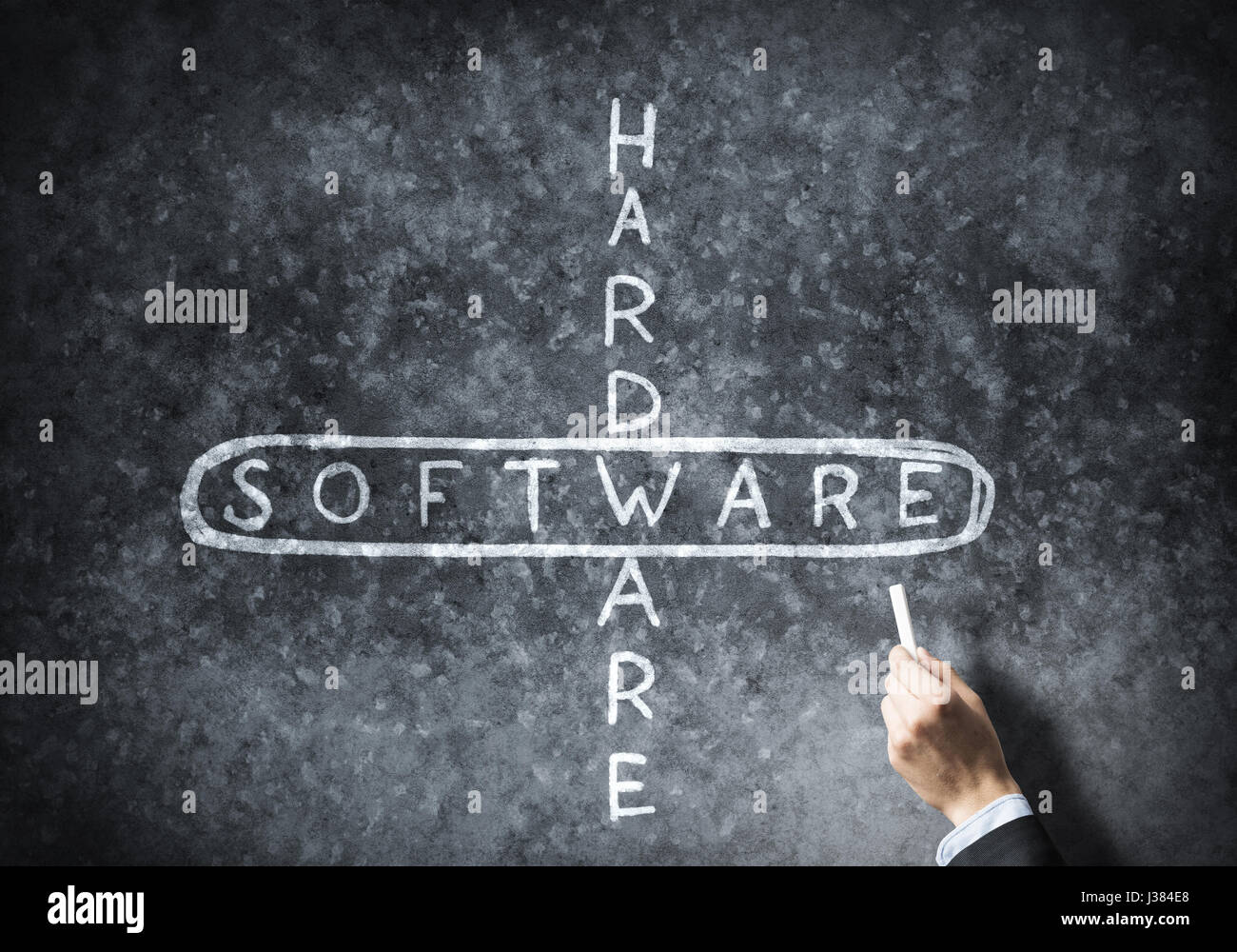 Seminar trainer draw on chalkboard Stock Photo - Alamy