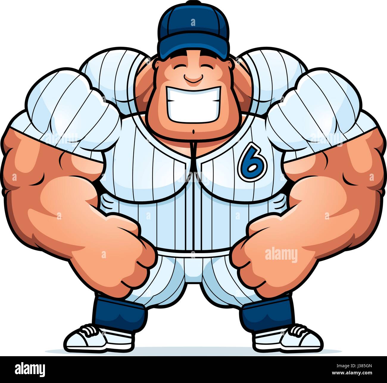 A cartoon illustration of a muscular baseball player flexing Stock ...