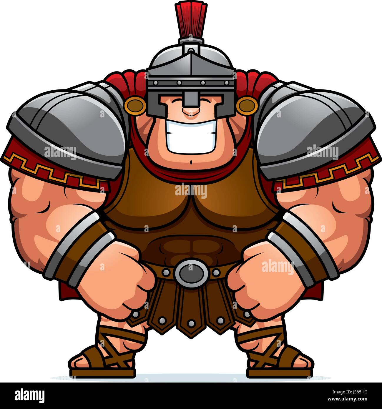 A cartoon illustration of a muscular Roman Centurion in armor smiling ...