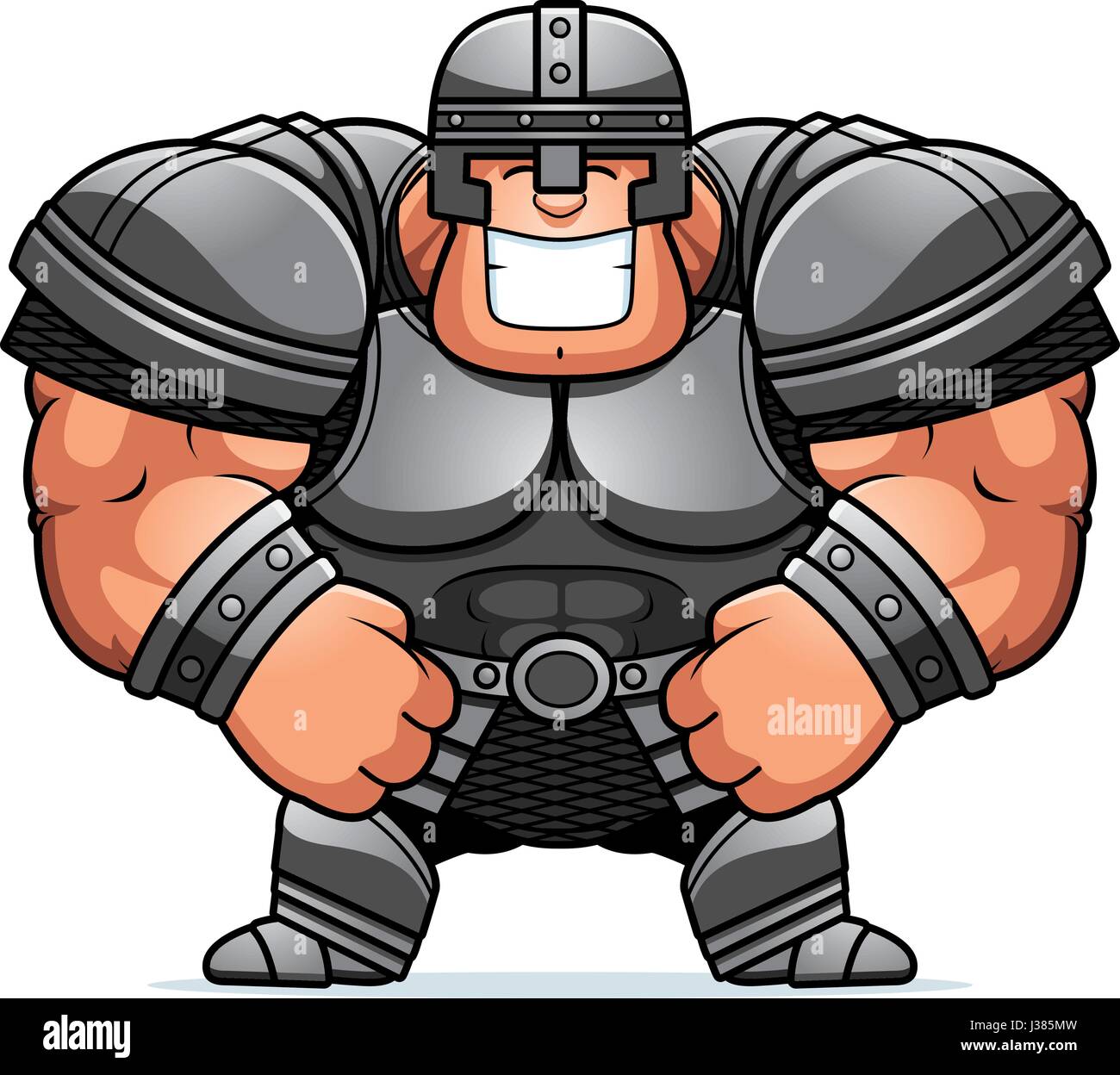 A cartoon illustration of a muscular warrior in armor smiling Stock ...