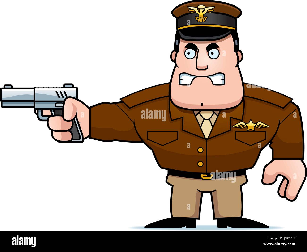 An illustration of a cartoon military captain with a gun Stock Vector ...