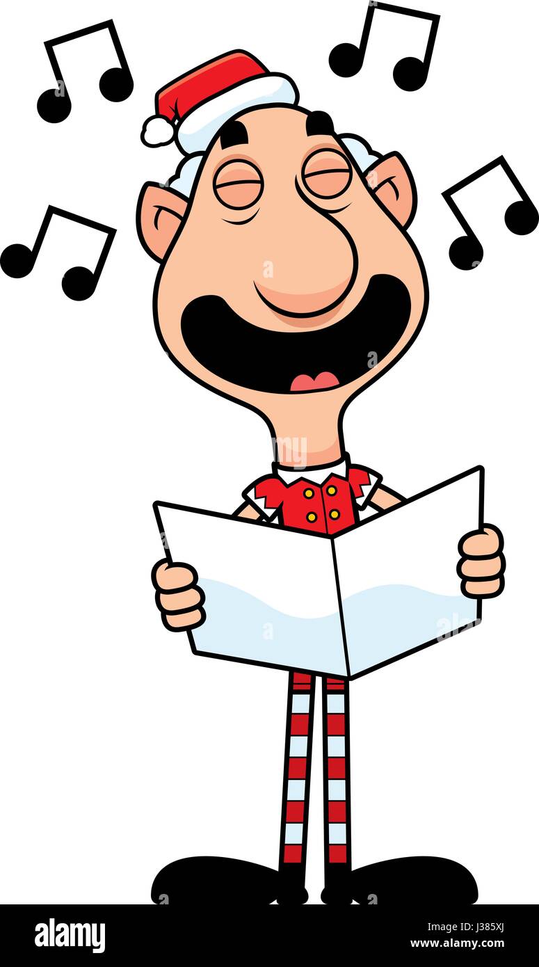 An illustration of a cartoon Christmas elf grandpa singing carols Stock ...