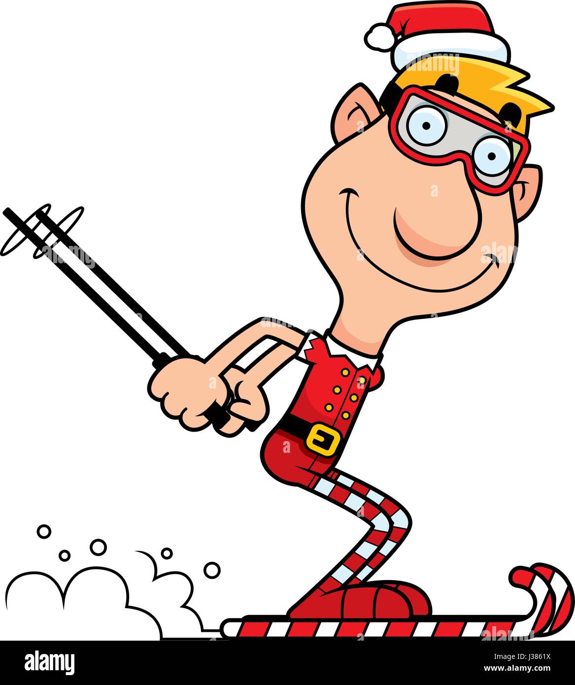 An illustration of a cartoon Christmas elf skiing on candy canes Stock ...