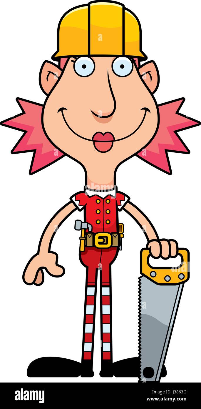 An illustration of a cartoon Christmas elf woman with tools Stock ...