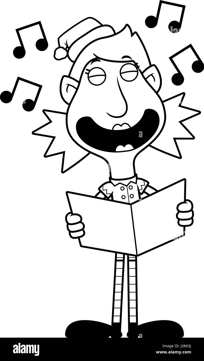 An illustration of a cartoon Christmas elf woman singing carols Stock ...