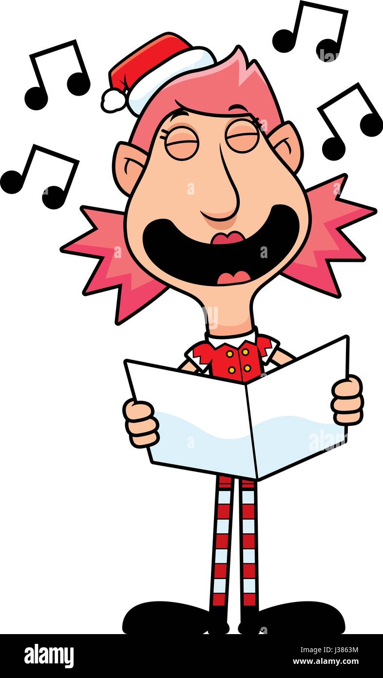 An illustration of a cartoon Christmas elf woman singing carols Stock ...