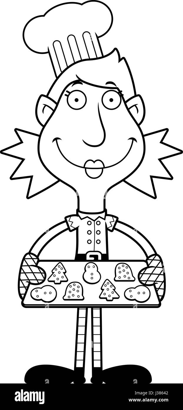 An illustration of a cartoon Christmas elf woman baking cookies Stock ...