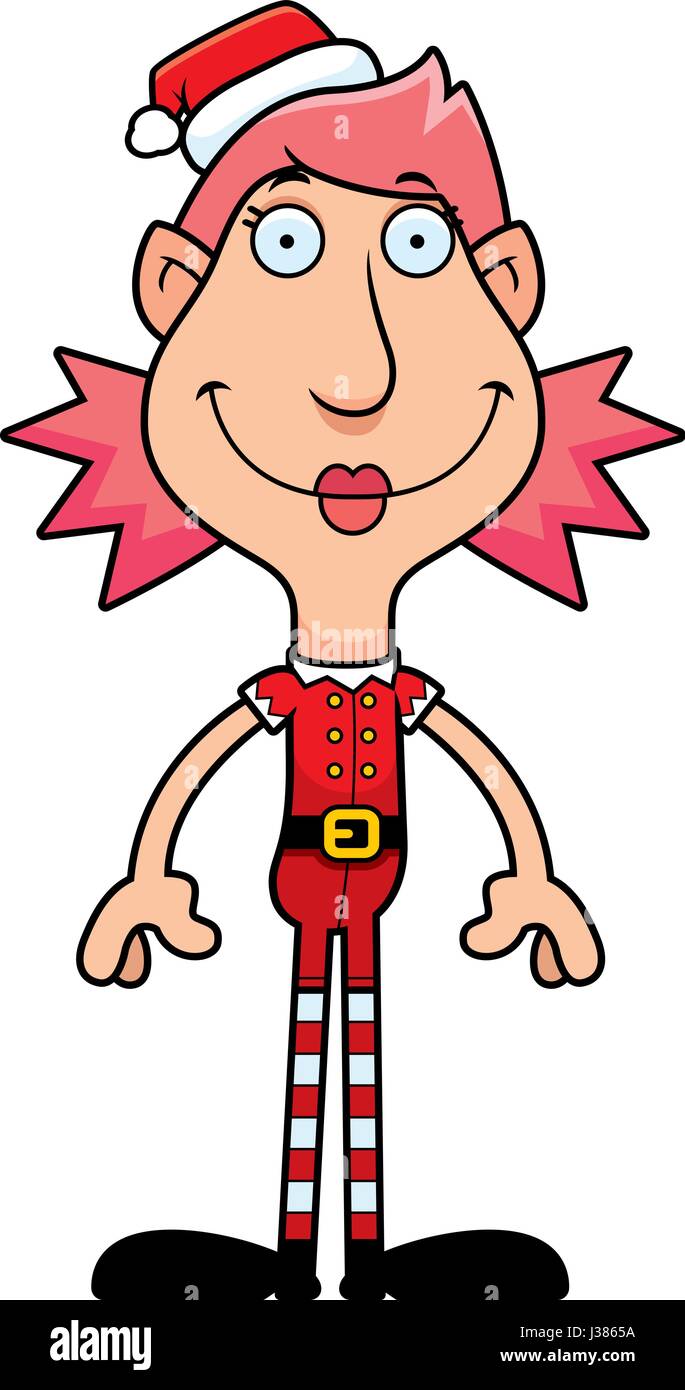 An illustration of a cartoon Christmas elf woman standing and smiling ...