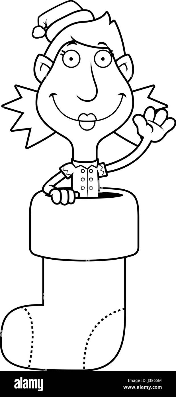 An illustration of a cartoon Christmas elf woman in a Christmas ...
