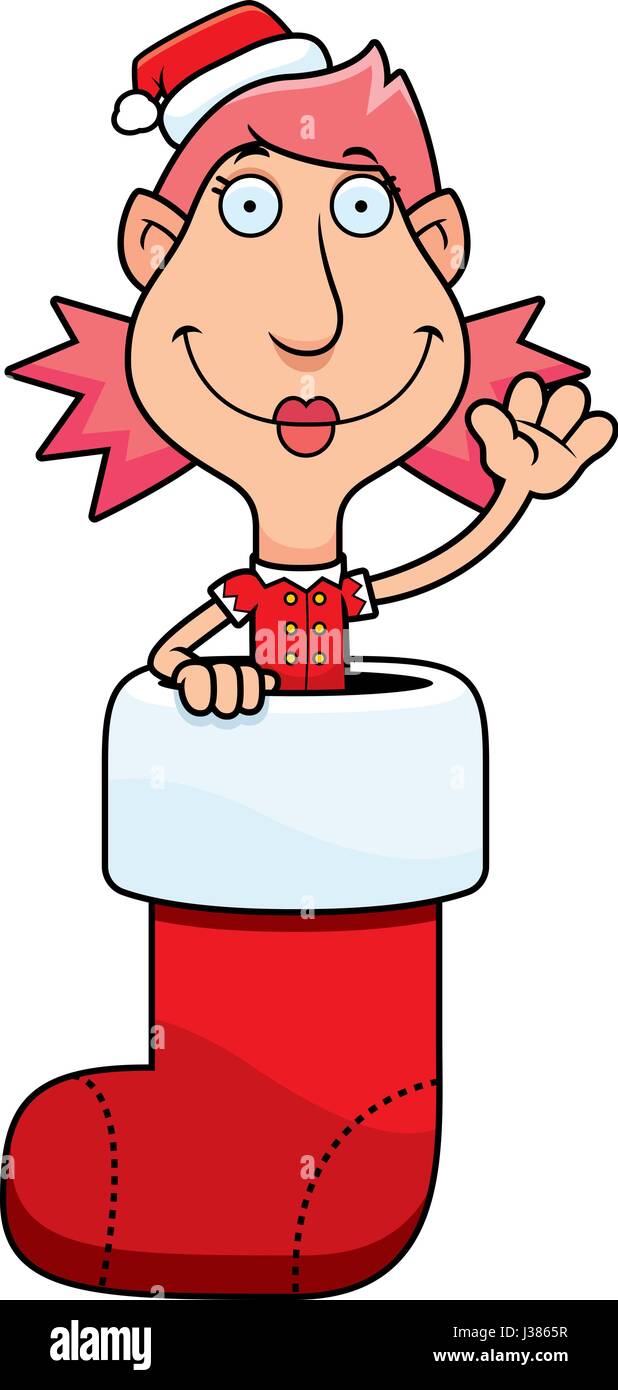 An illustration of a cartoon Christmas elf woman in a Christmas ...