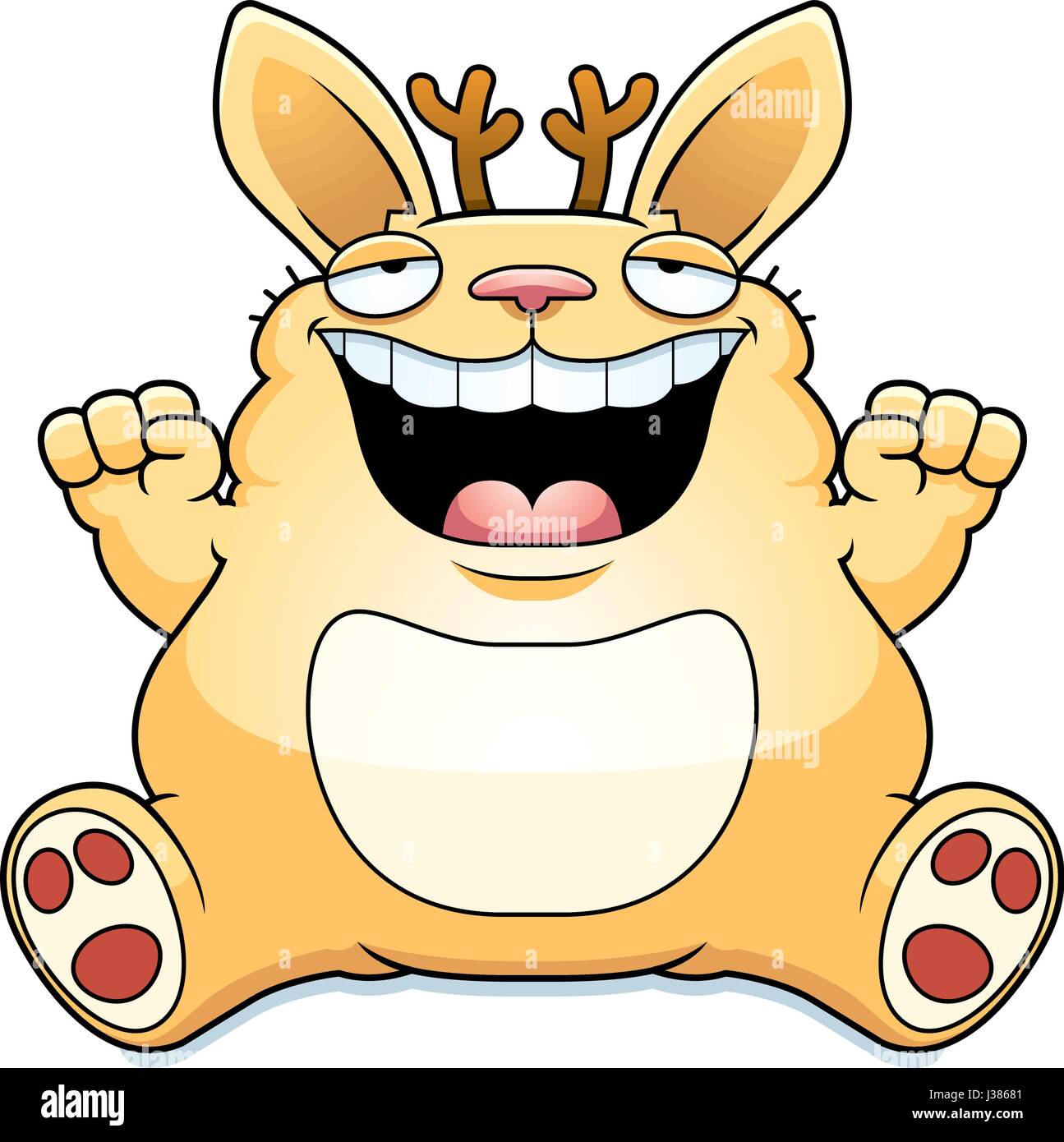 A cartoon illustration of a fat jackalope smiling and sitting Stock ...