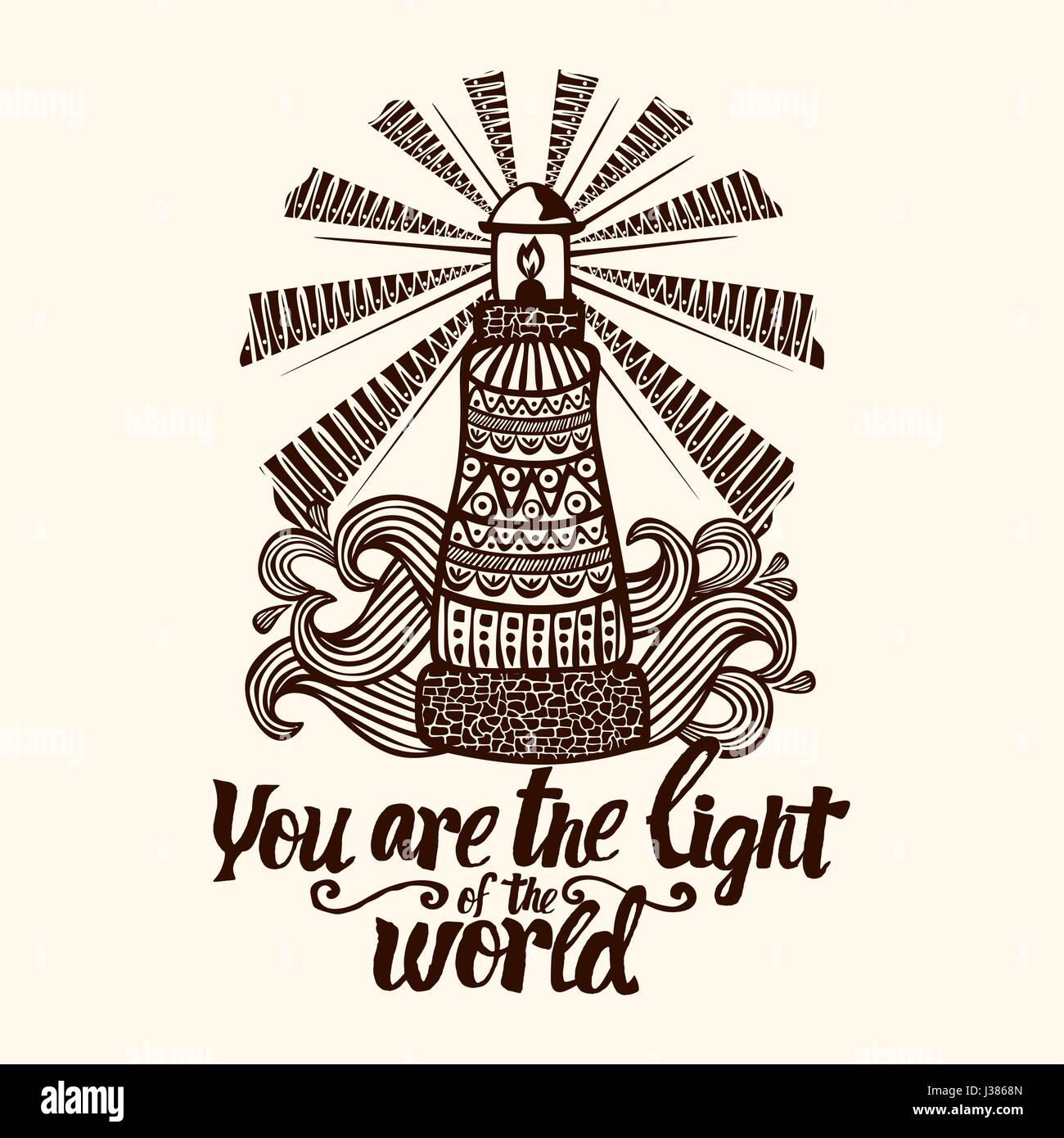 Christian lettering, doodle art, typography. You are the light of the ...