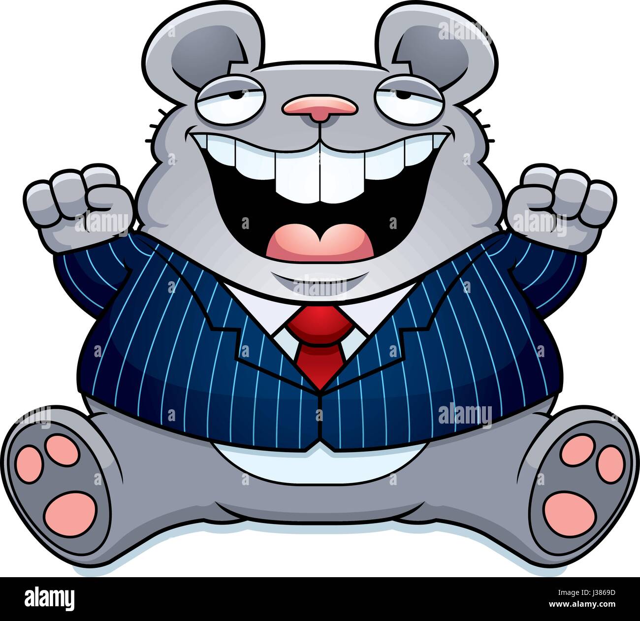 A cartoon illustration of a fat mouse in a suit smiling and sitting ...