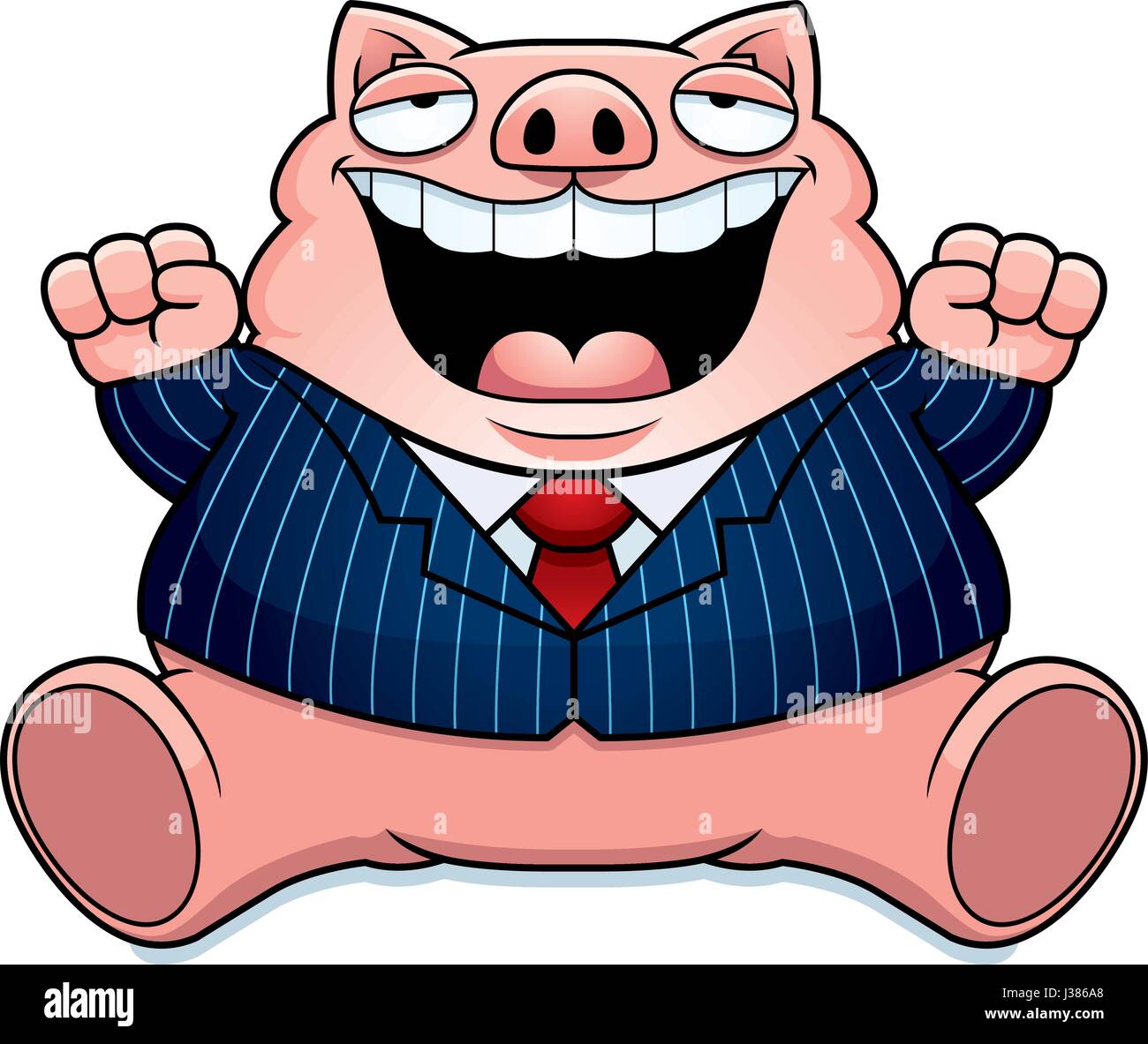 A cartoon illustration of a fat pig in a suit smiling and sitting Stock ...