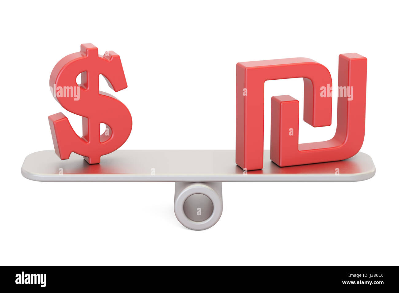 Dollar or Shekel, balance concept. 3D rendering isolated on white ...