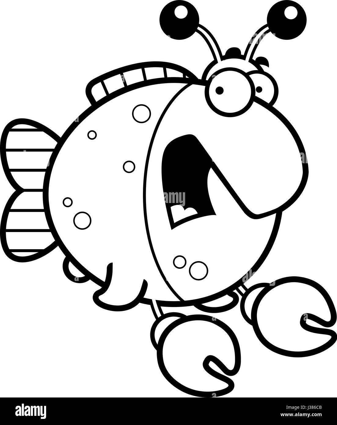 A cartoon illustration of a fish dressed as a crab looking scared Stock ...