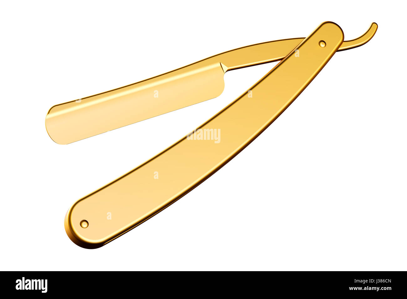 Golden Straight Razor closeup, 3D rendering isolated on white ...